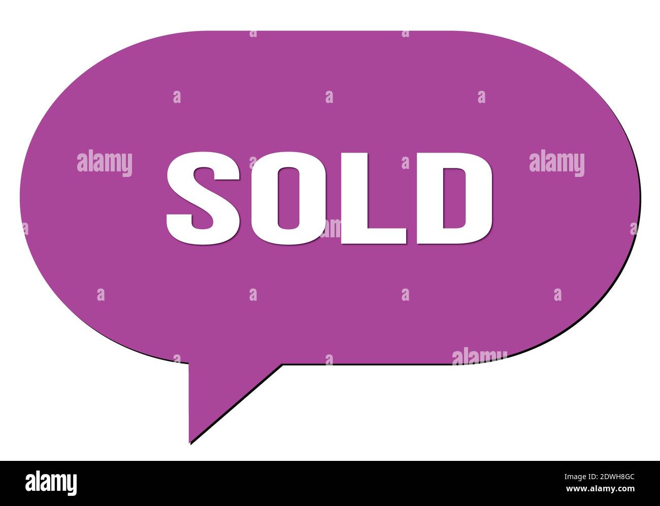 SOLD text written in a violet speech bubble stamp Stock Photo - Alamy