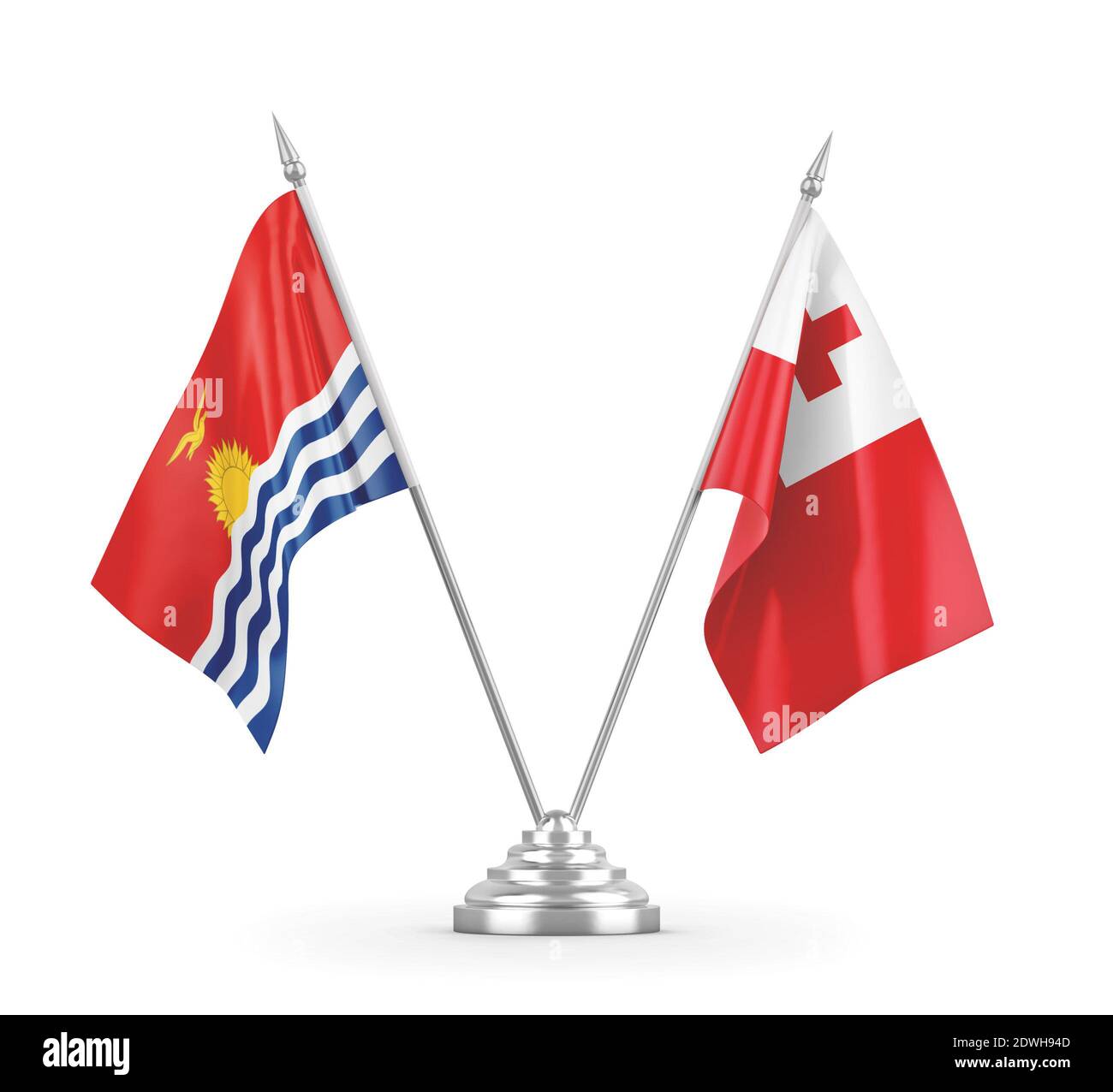 Tonga and Kiribati table flags isolated on white 3D rendering Stock ...
