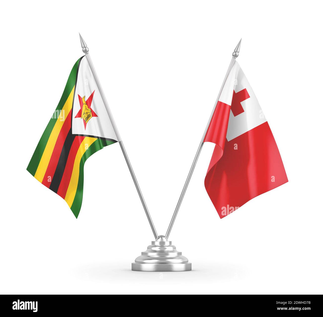 Tonga and Zimbabwe table flags isolated on white 3D rendering Stock ...