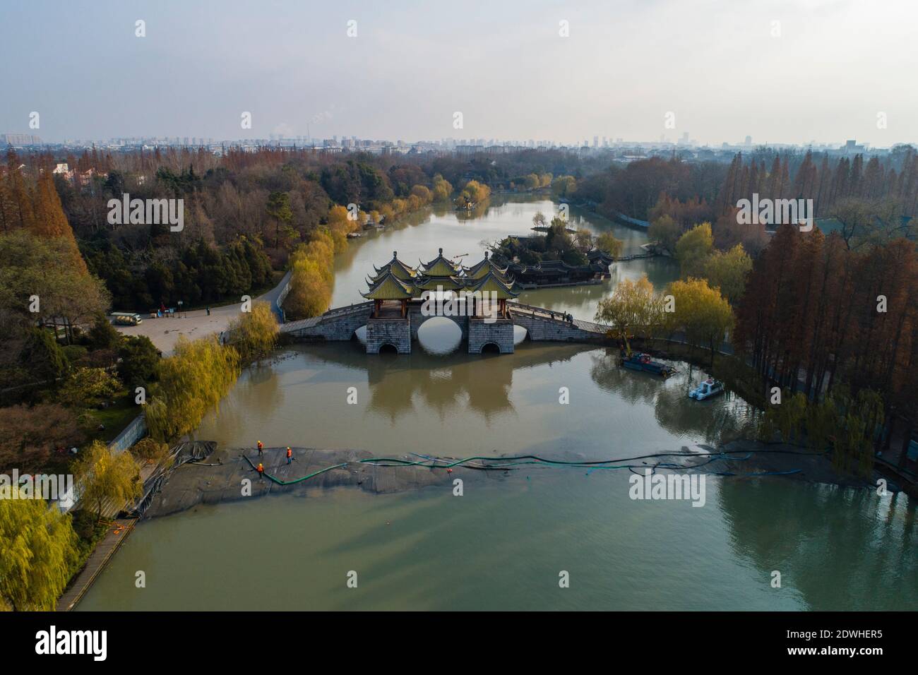 An aerial view of the colorful Slender West Lake Scenic Area ...