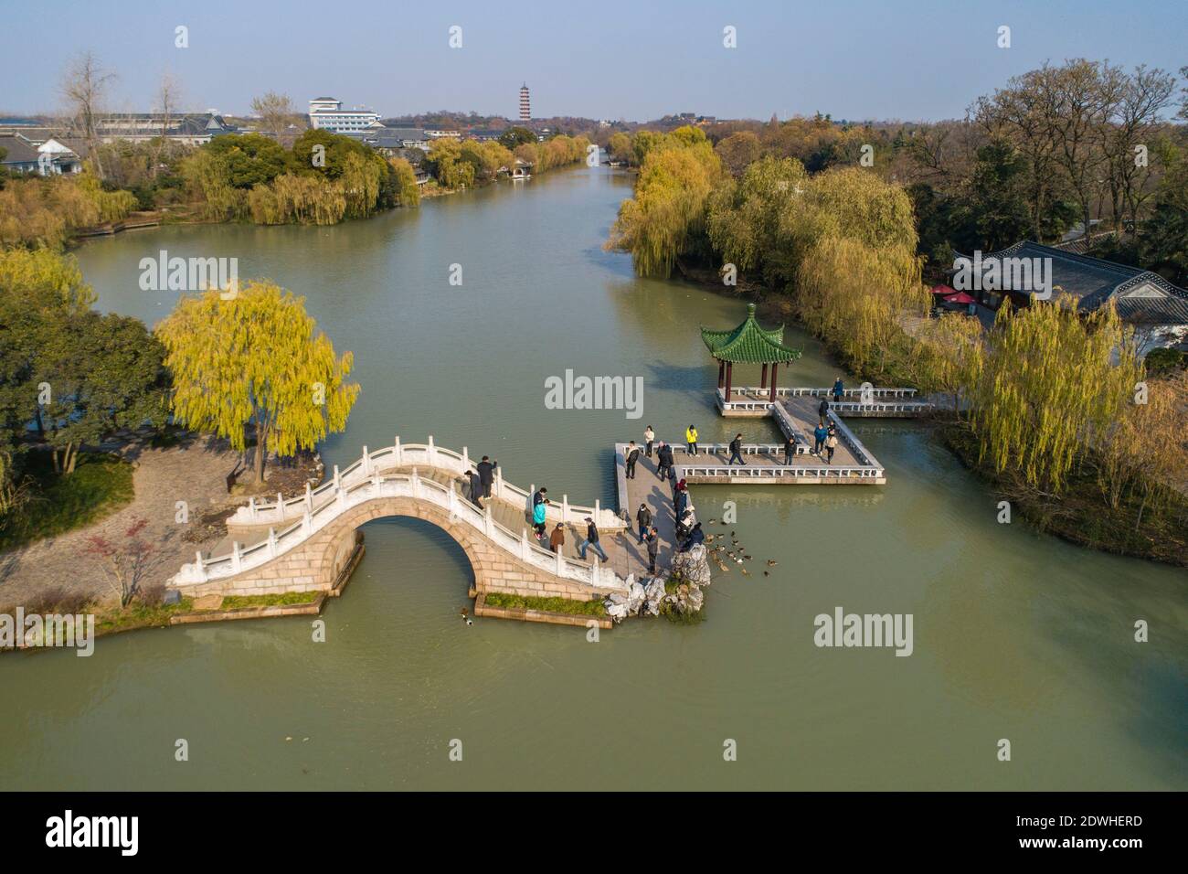 An aerial view of the colorful Slender West Lake Scenic Area ...