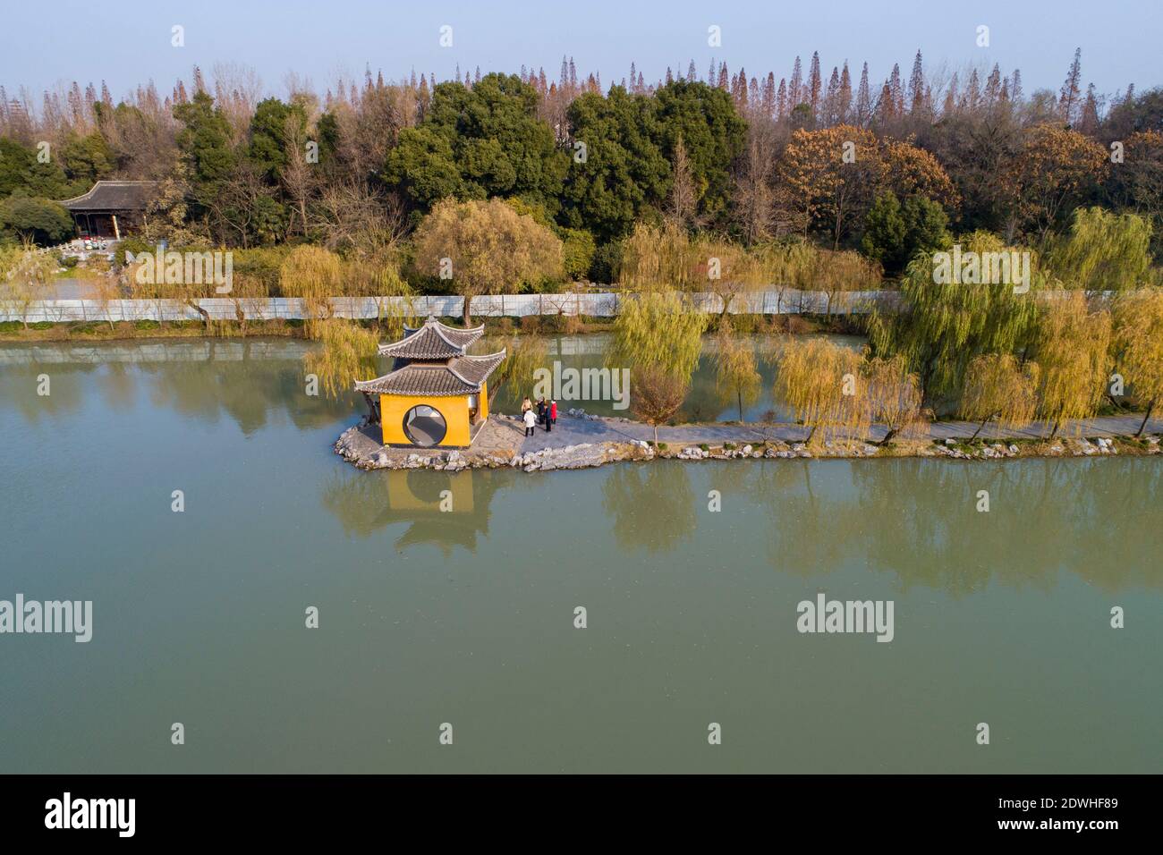 An aerial view of the colorful Slender West Lake Scenic Area ...