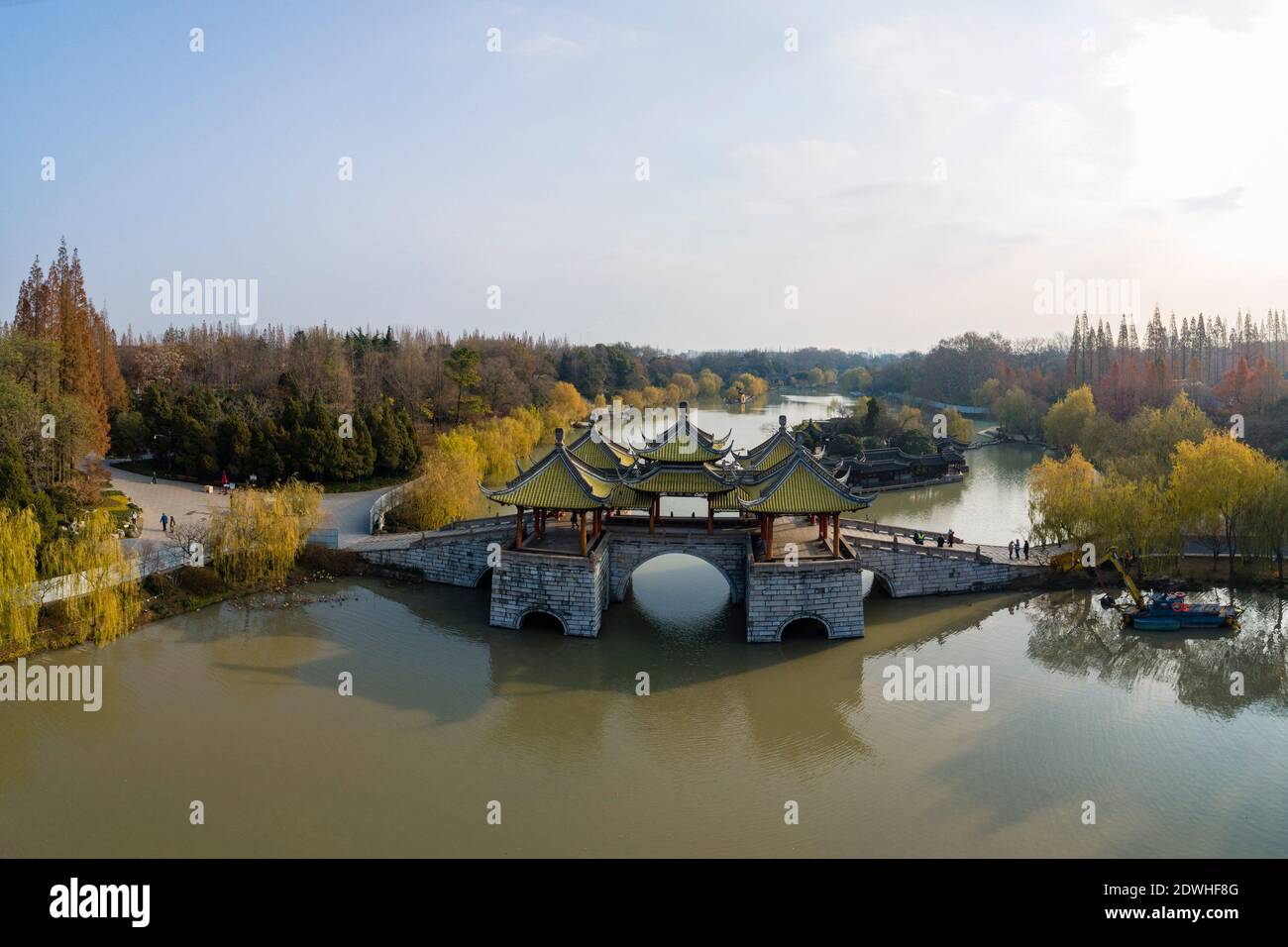 An aerial view of the colorful Slender West Lake Scenic Area ...