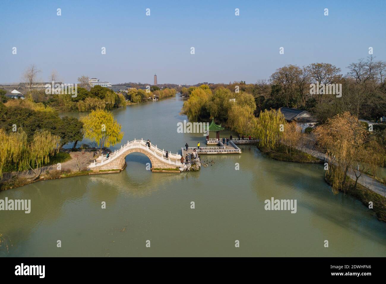 An aerial view of the colorful Slender West Lake Scenic Area ...