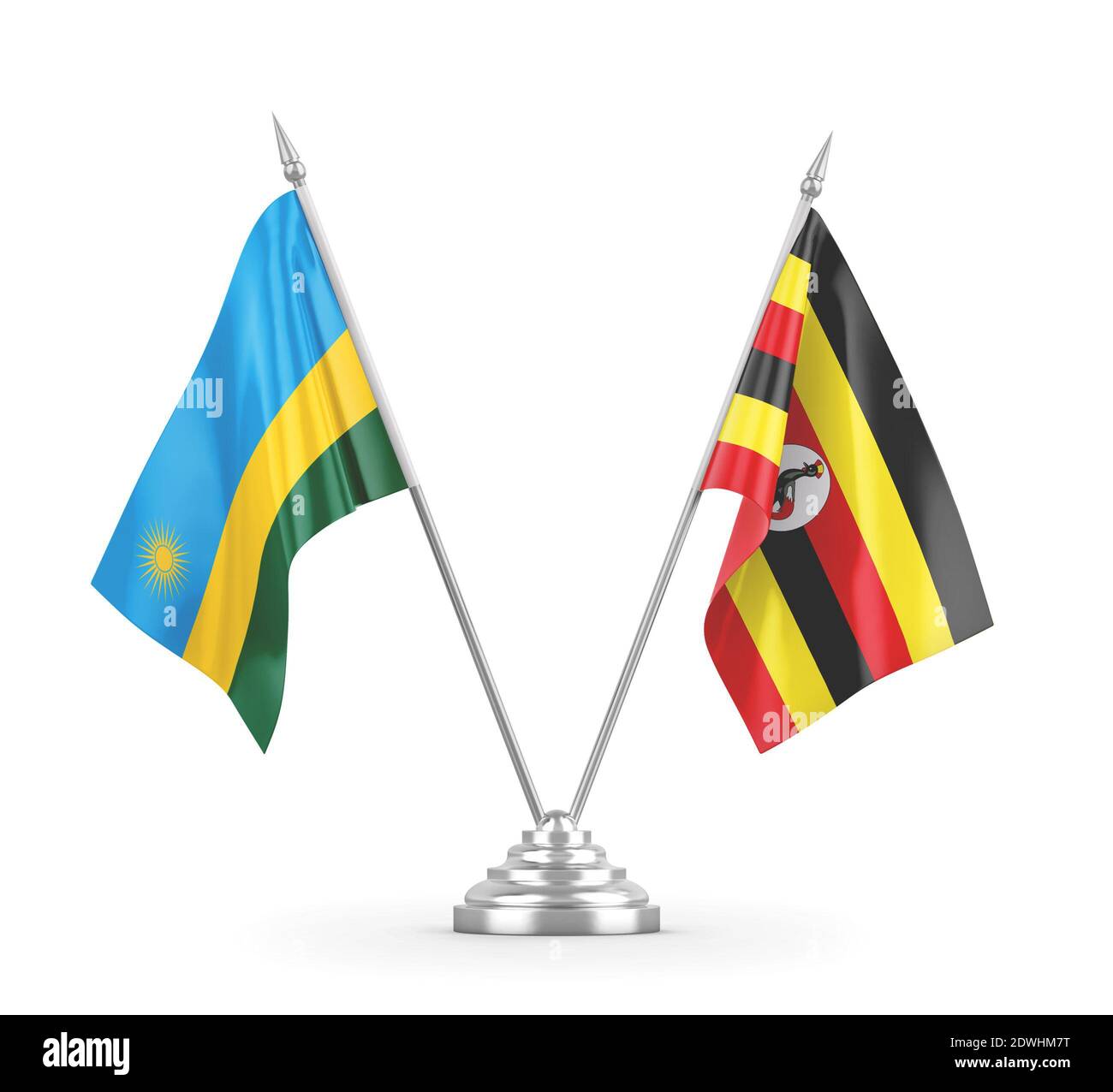Uganda and Rwanda table flags isolated on white 3D rendering Stock ...