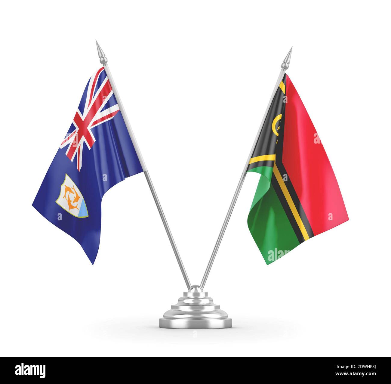 Vanuatu and Anguilla table flags isolated on white 3D rendering Stock ...