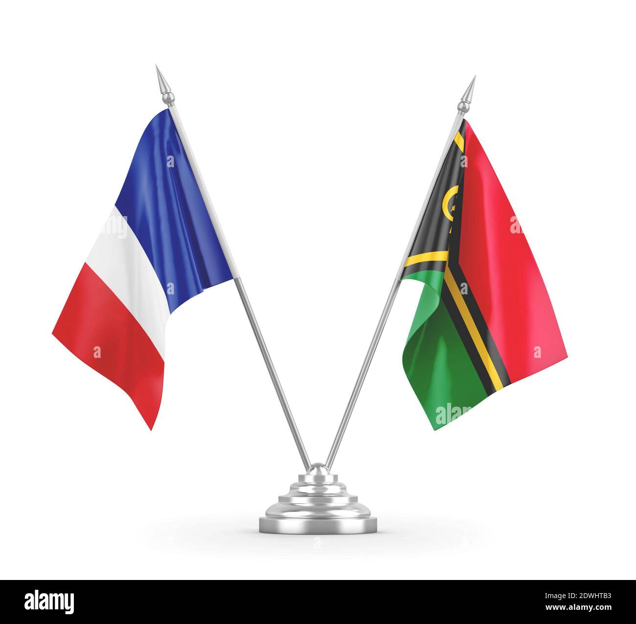 Vanuatu and France table flags isolated on white 3D rendering Stock ...