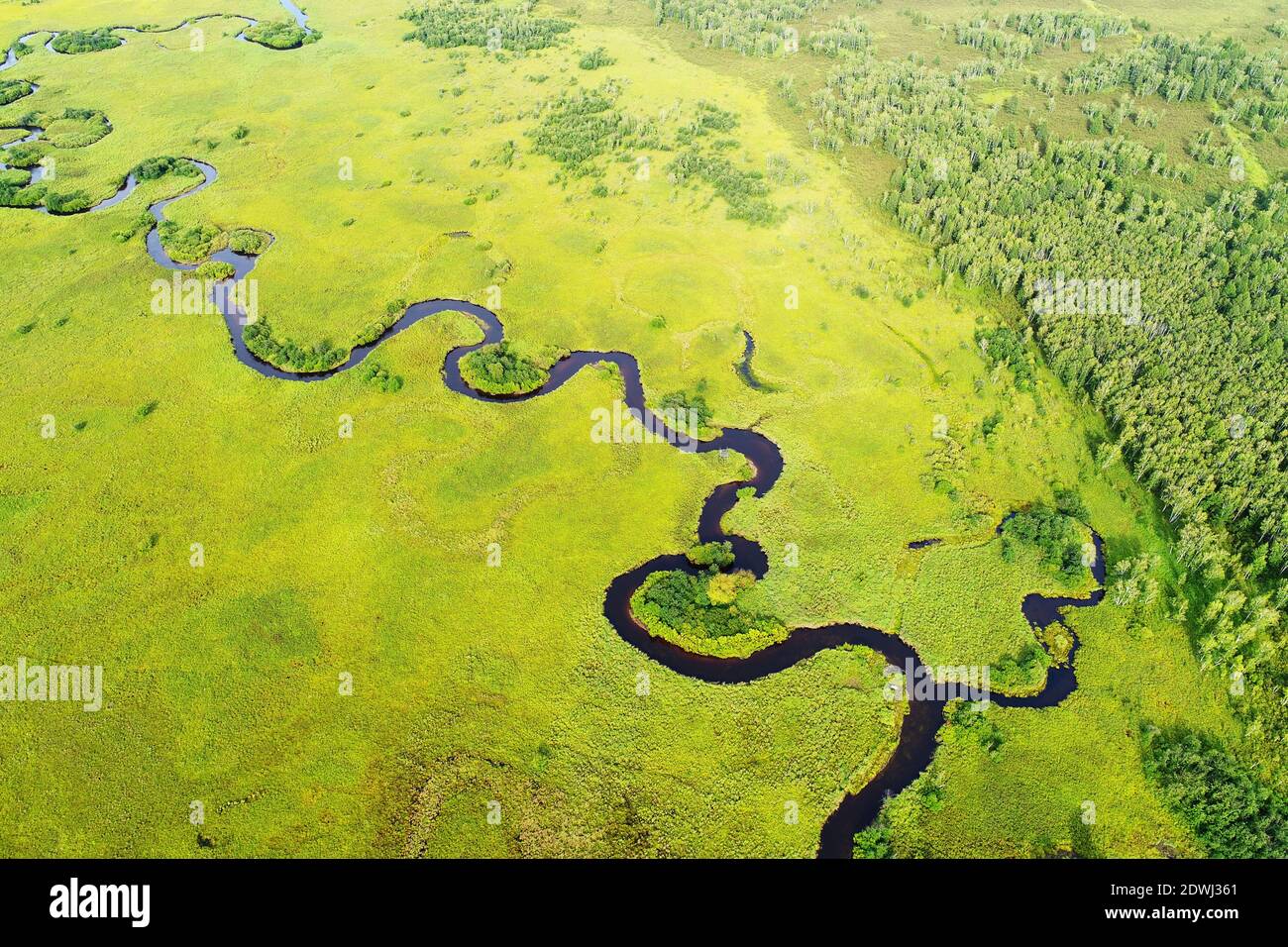 An aerial view of the most winding river, the Haul River in Ergun ...