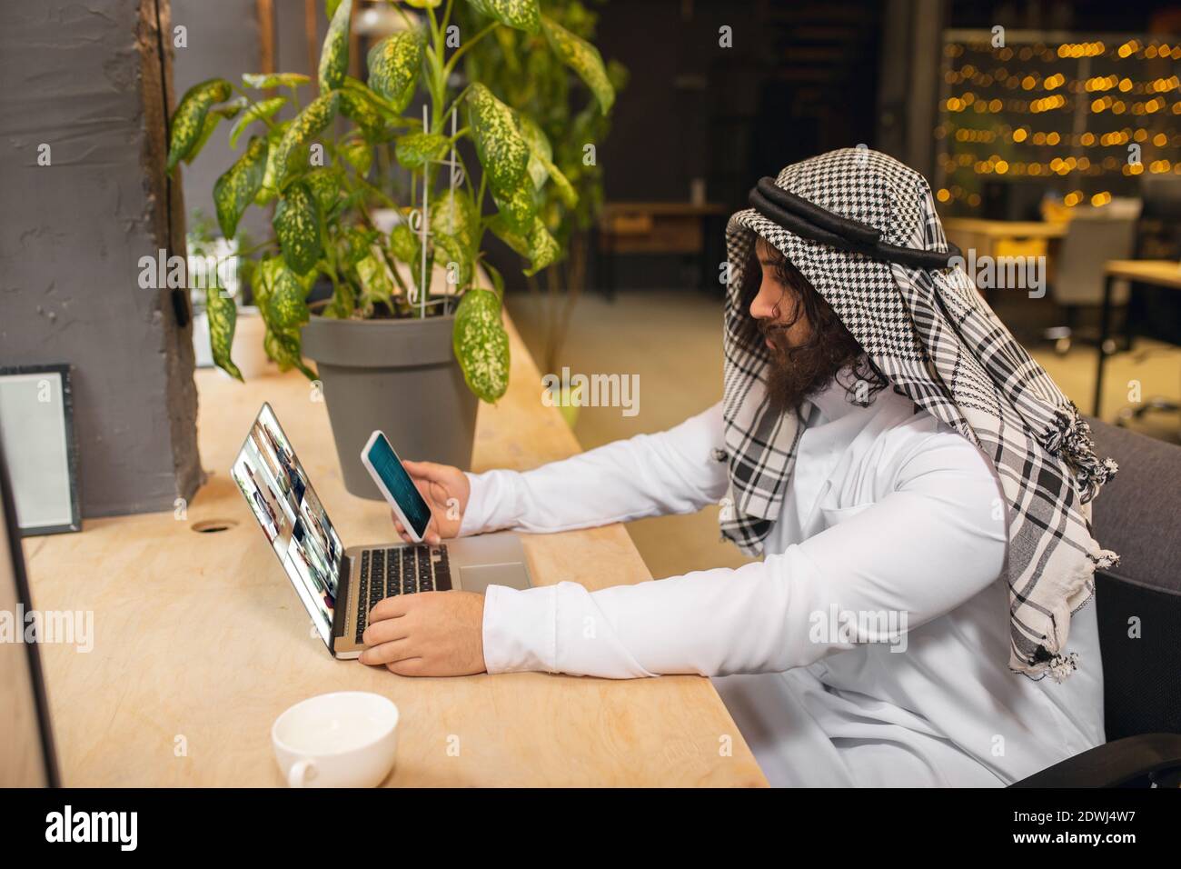 Conference. Arabian businessman working in office, business centre ...