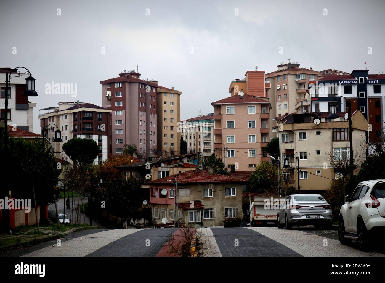 Various apartment buildings in Istanbul form an arrangement that looks ...