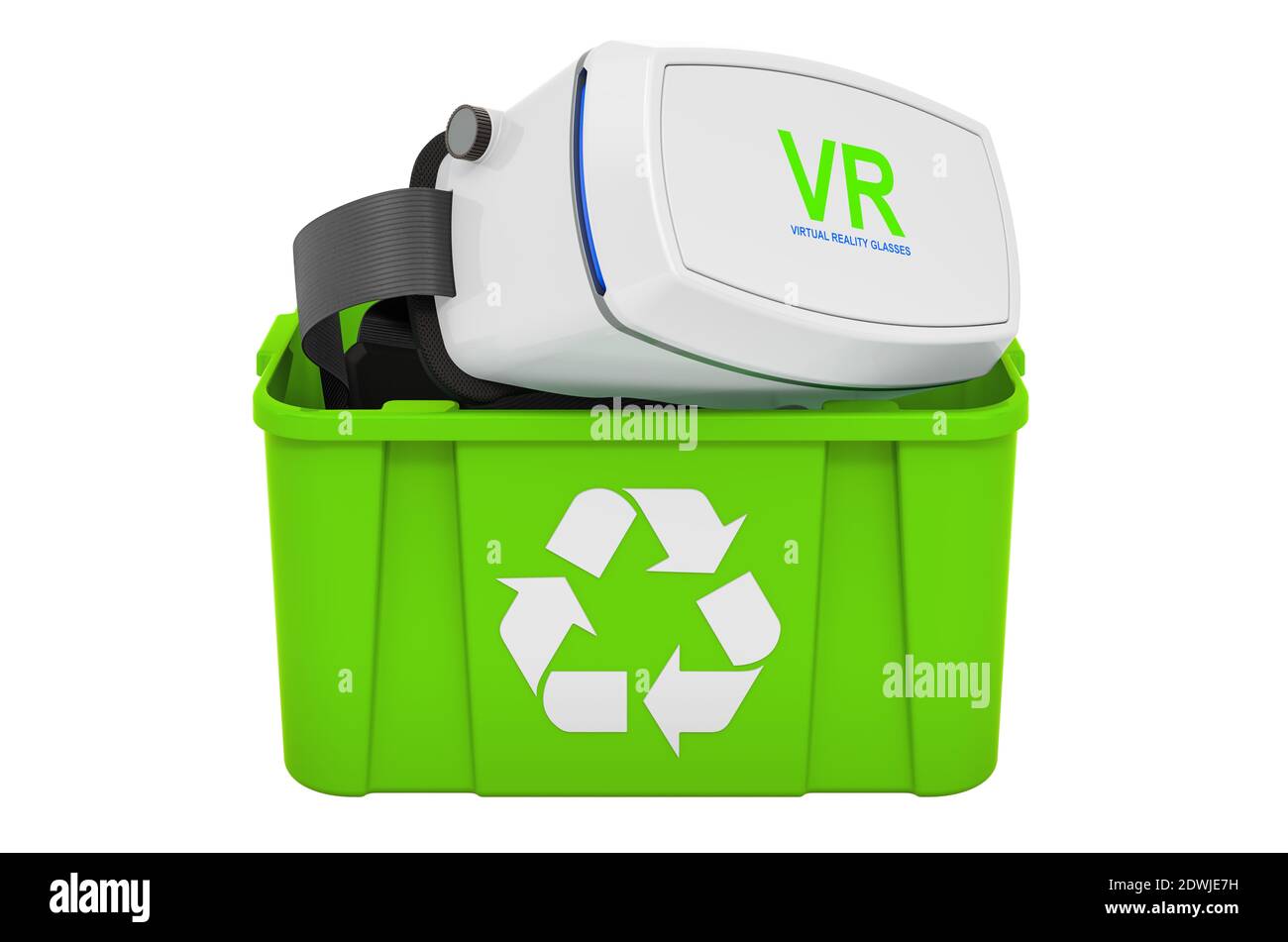 Recycling trashcan with virtual reality glasses, VR. 3D rendering ...