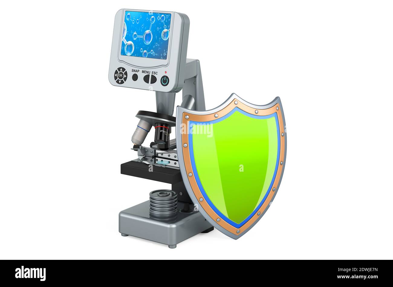 Digital microscope with shield, 3D rendering isolated on white ...