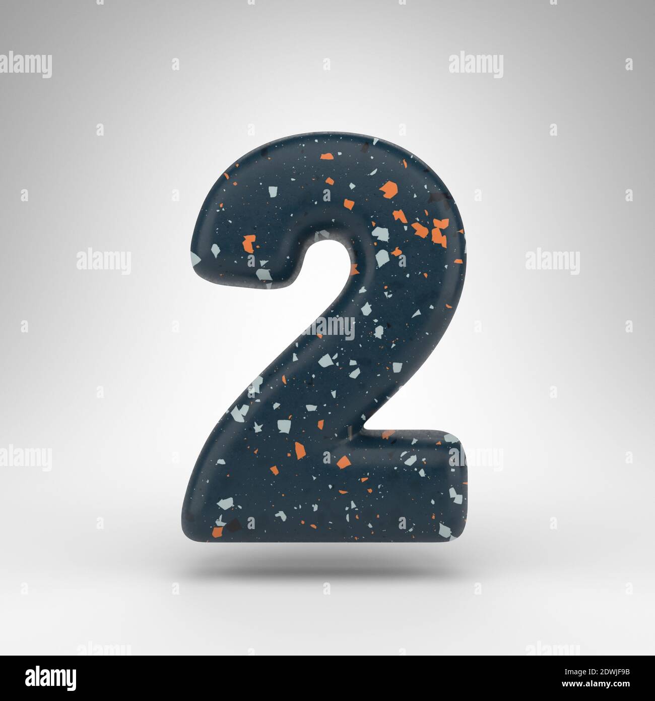 Number 2 on white background. 3D rendered number with blue terrazzo ...