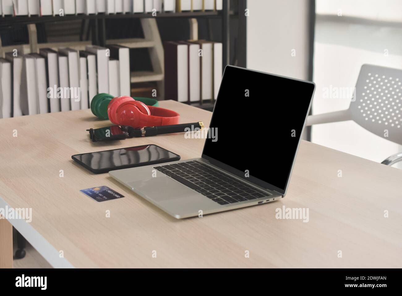 Laptop Computer Notebook on desk in office internet technology work ...