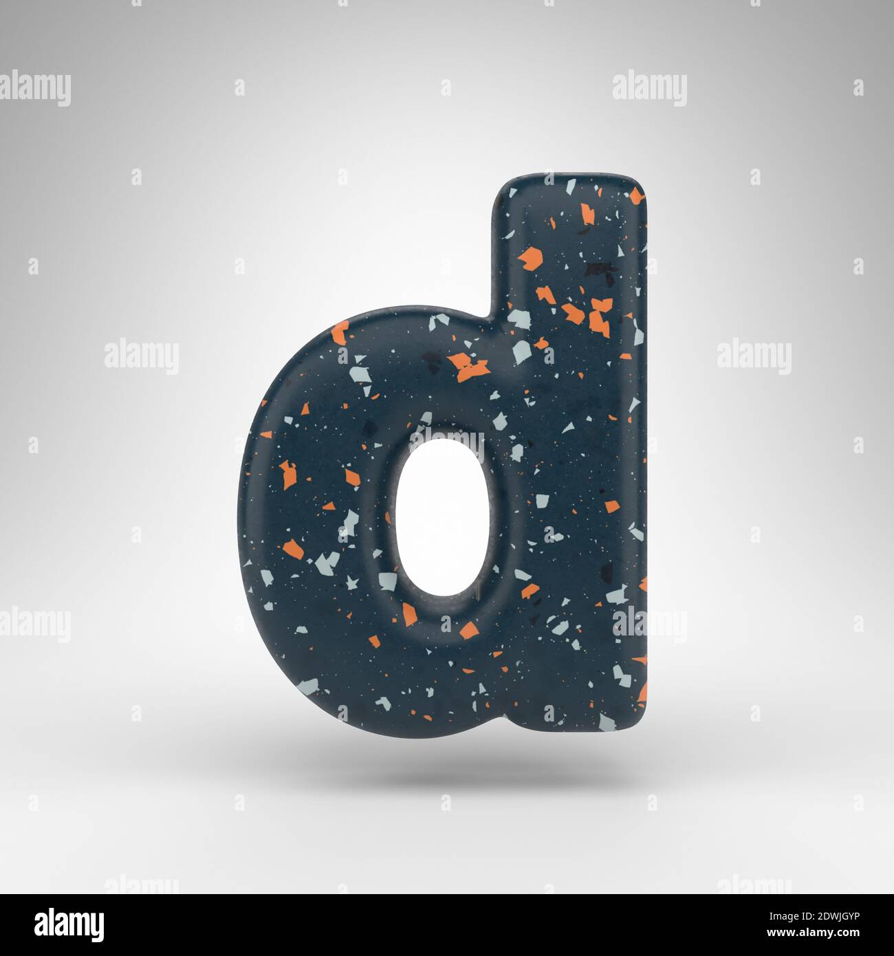 Letter D lowercase on white background. 3D rendered font with blue ...