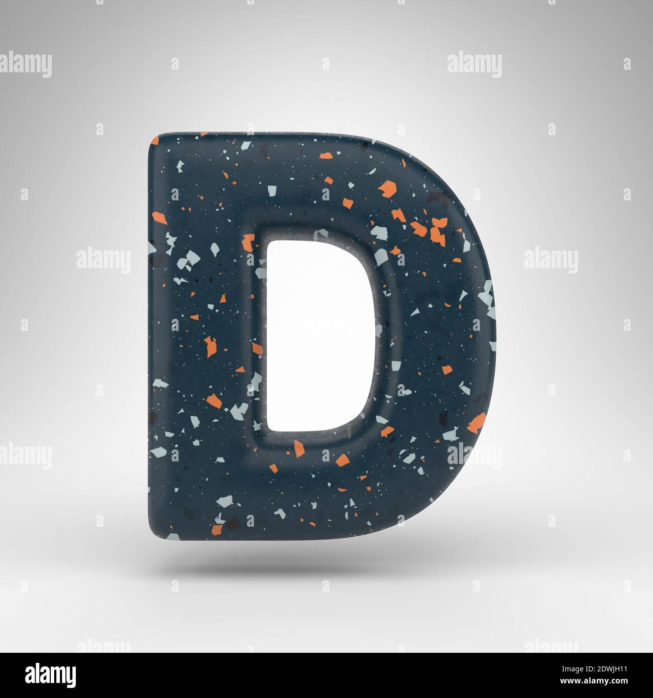 Letter D uppercase on white background. 3D rendered font with blue ...