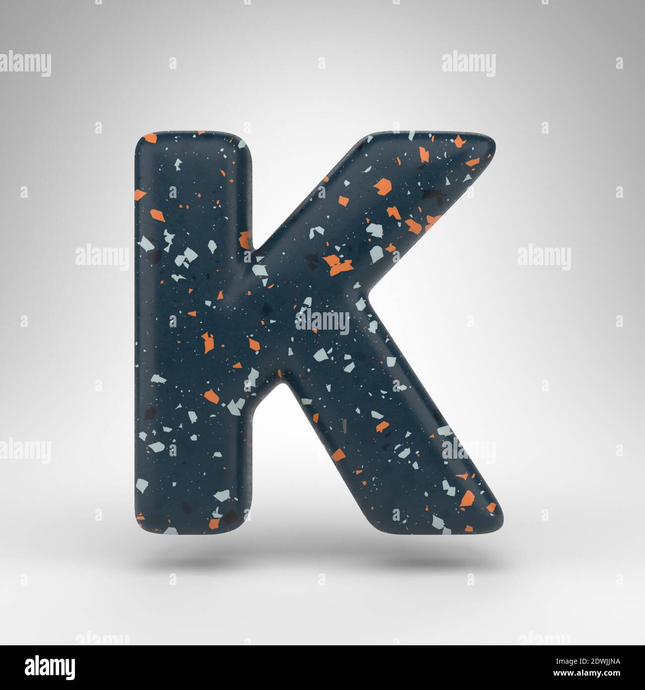 Letter K uppercase on white background. 3D rendered font with blue ...