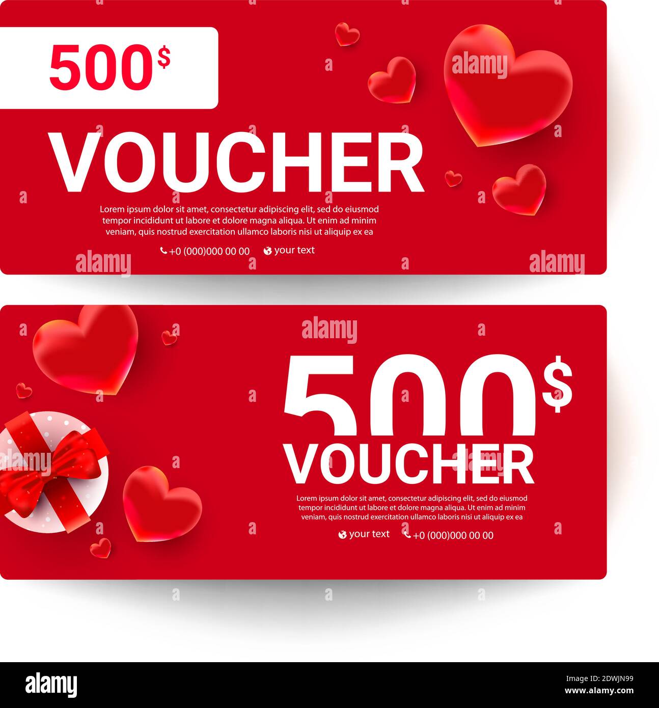 Shopping voucher gift cards template set with realistic sweet love ...