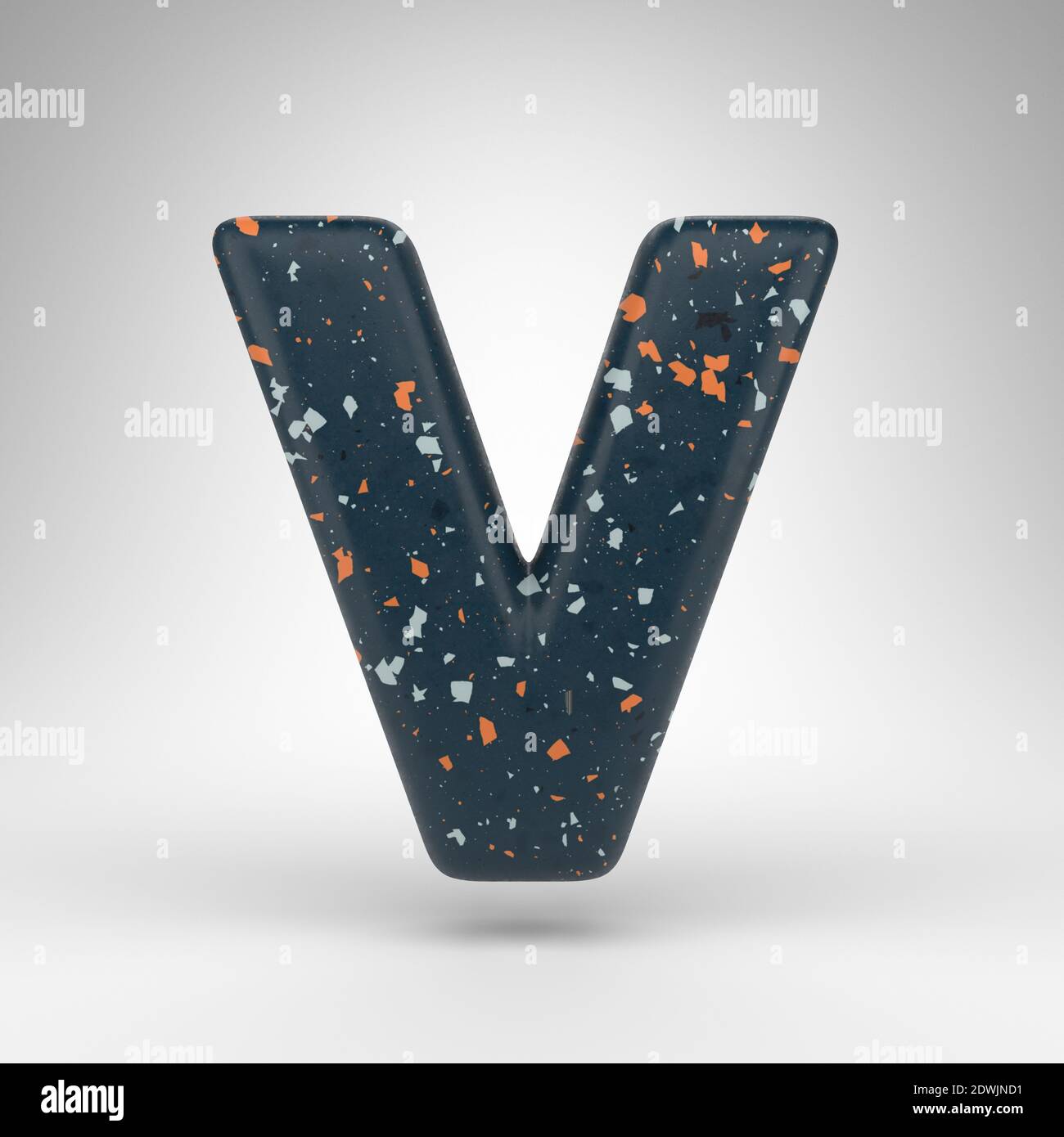 Letter V uppercase on white background. 3D rendered font with blue ...