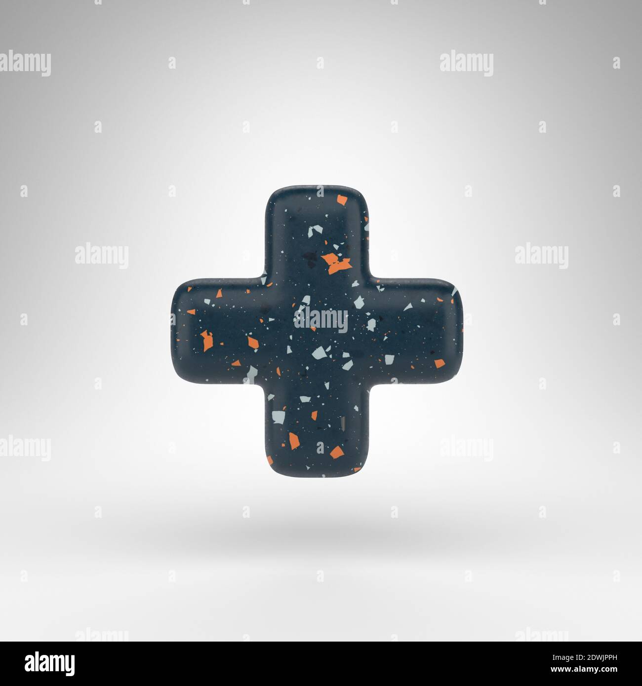 Plus symbol on white background. 3D rendered sign with blue terrazzo ...