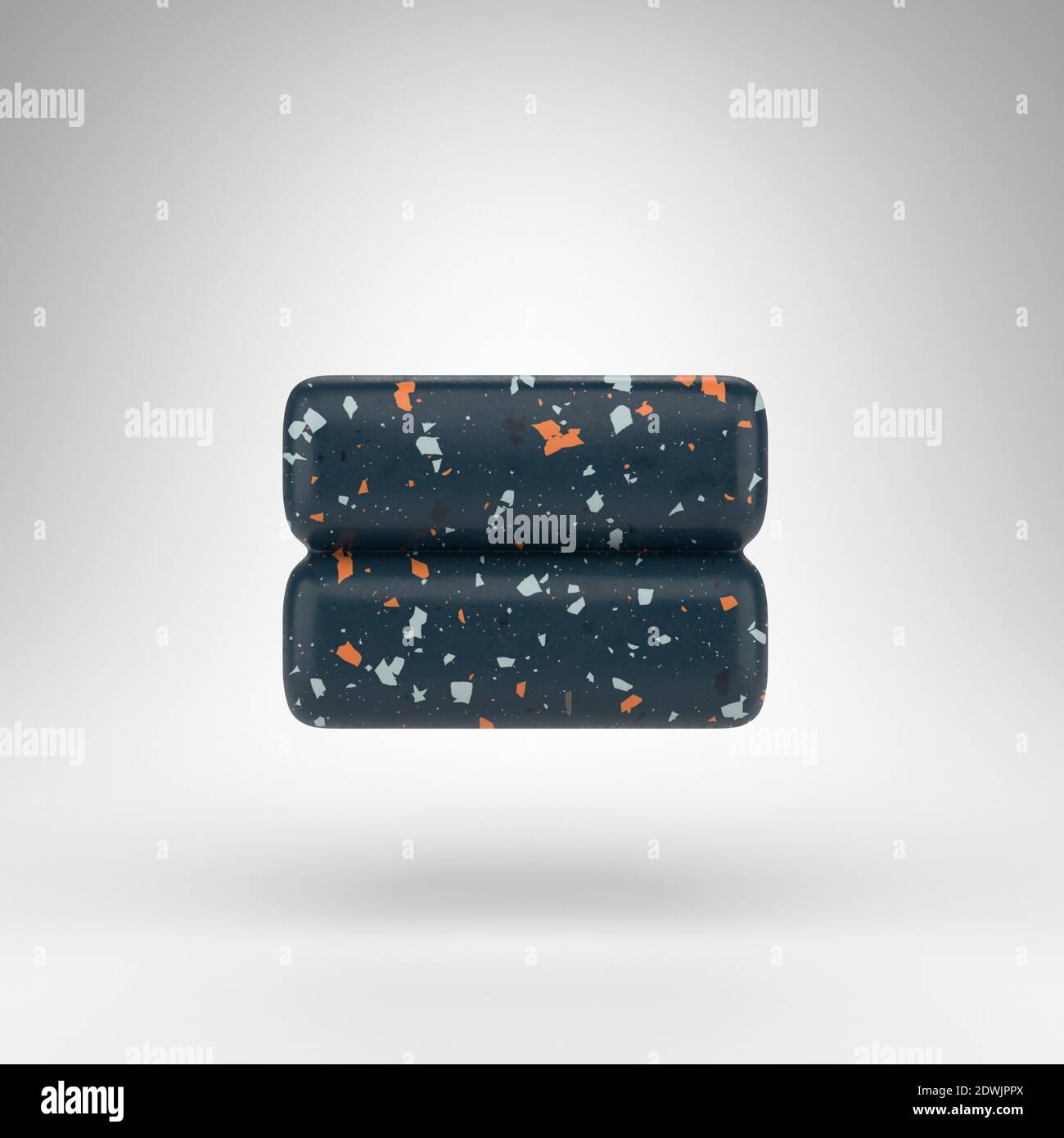 Equals symbol on white background. 3D rendered sign with blue terrazzo ...