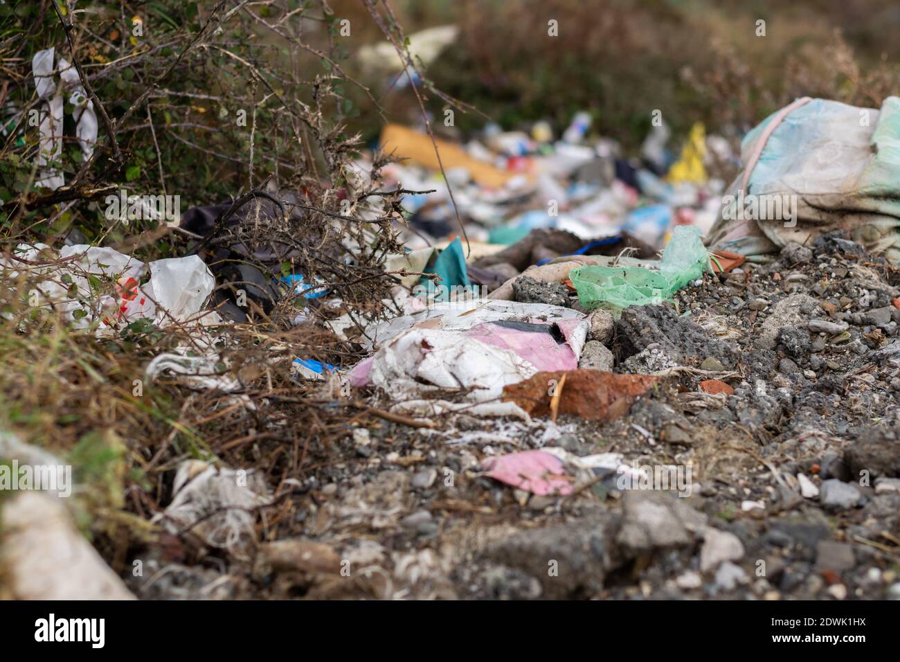Trash thrown away in nature, environmental problems. Nature disaster ...