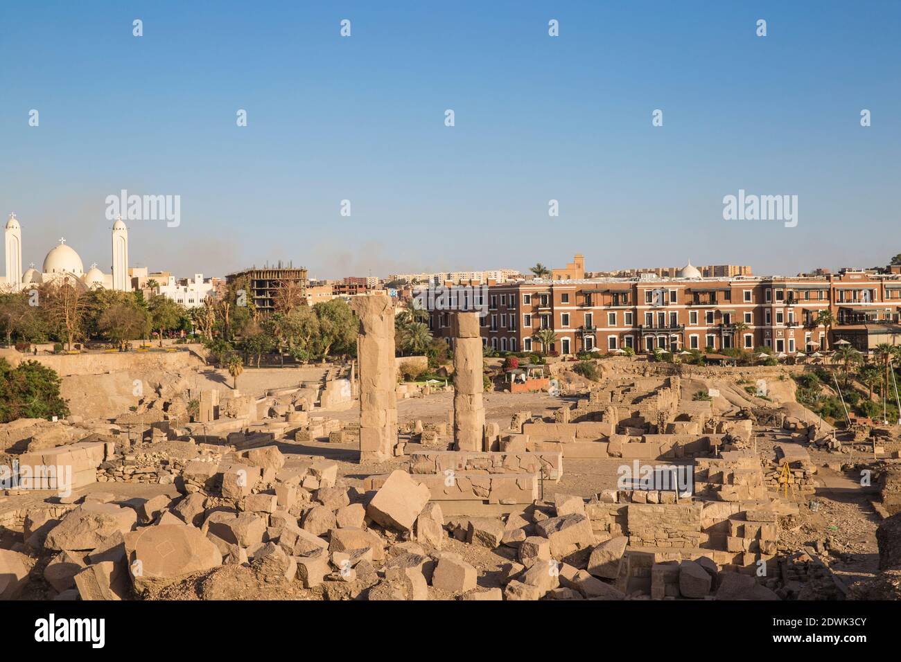 Egypt, Upper Egypt, Aswan, View of Khnum ruins on Elephantine Island ...