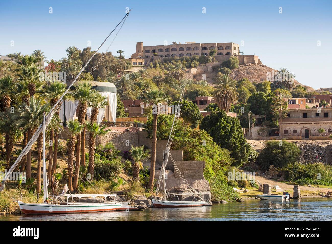 Egypt, Upper Egypt, Aswan, View of Cataract hotel gardens with Basma ...