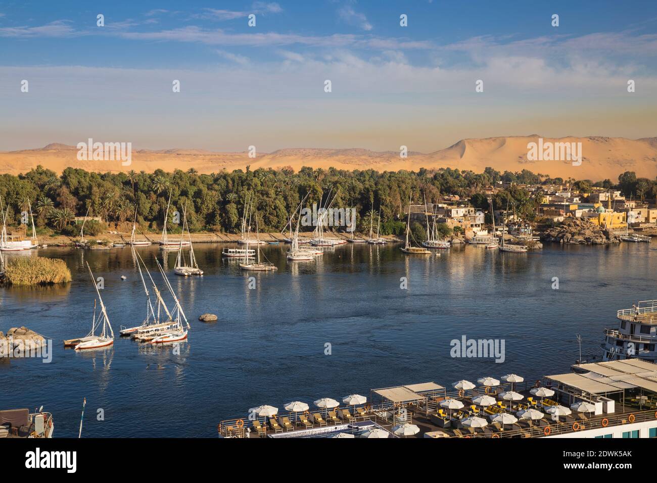 Egypt, Upper Egypt, Aswan, View of The River Nile and Nubian village on ...