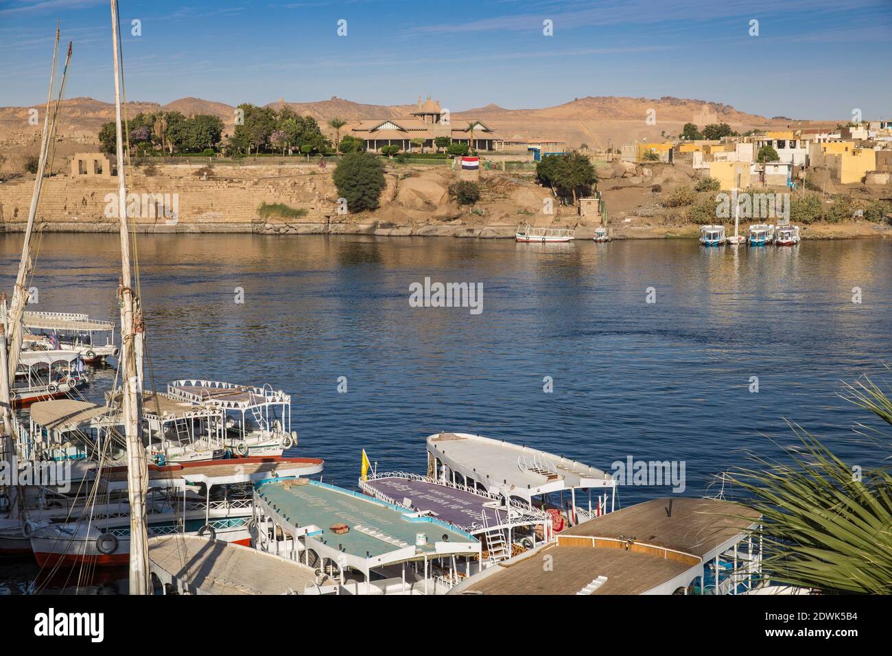 Egypt, Upper Egypt, Aswan, View towards Khnum ruins on Elephantine ...