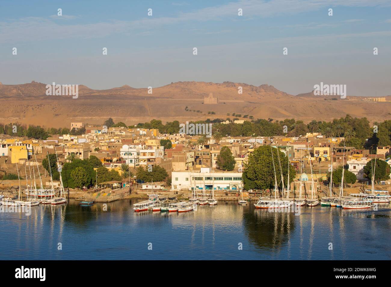 Egypt, Upper Egypt, Aswan, View of The River Nile and Nubian village on ...
