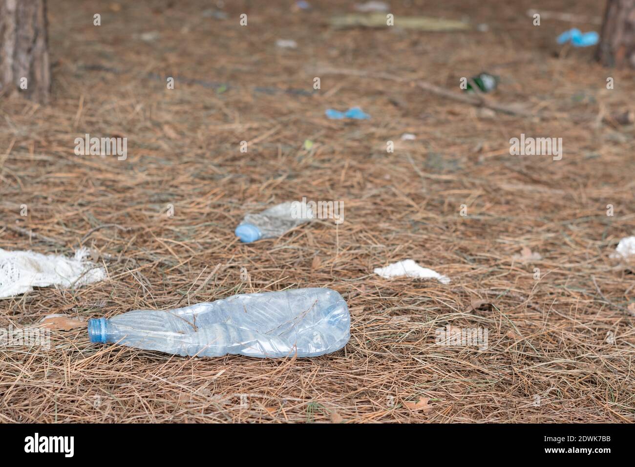 Trash thrown away in nature, environmental problems. Nature disaster ...