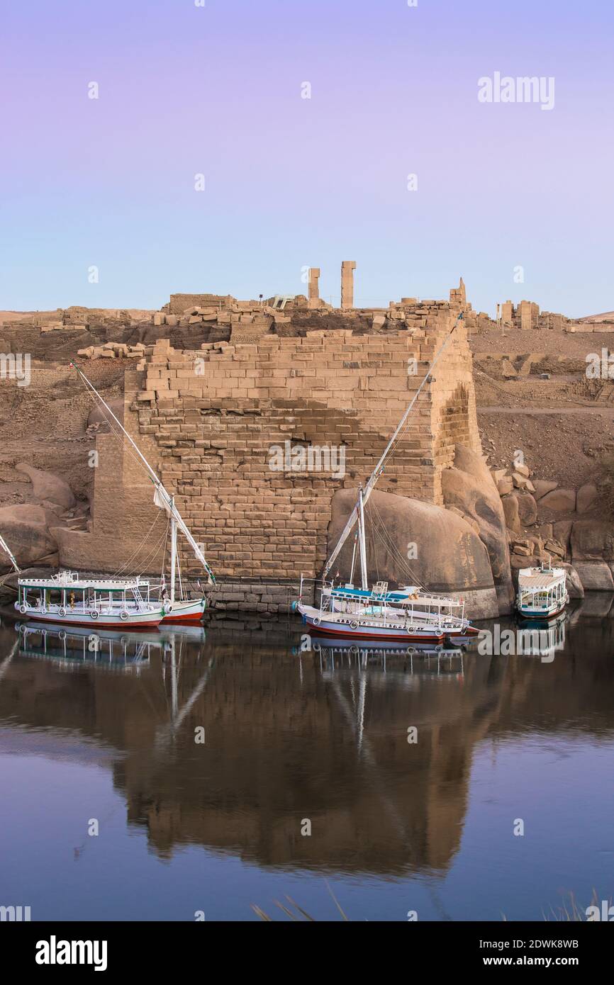 Egypt, Upper Egypt, Aswan, View towards Khnum ruins on Elephantine ...
