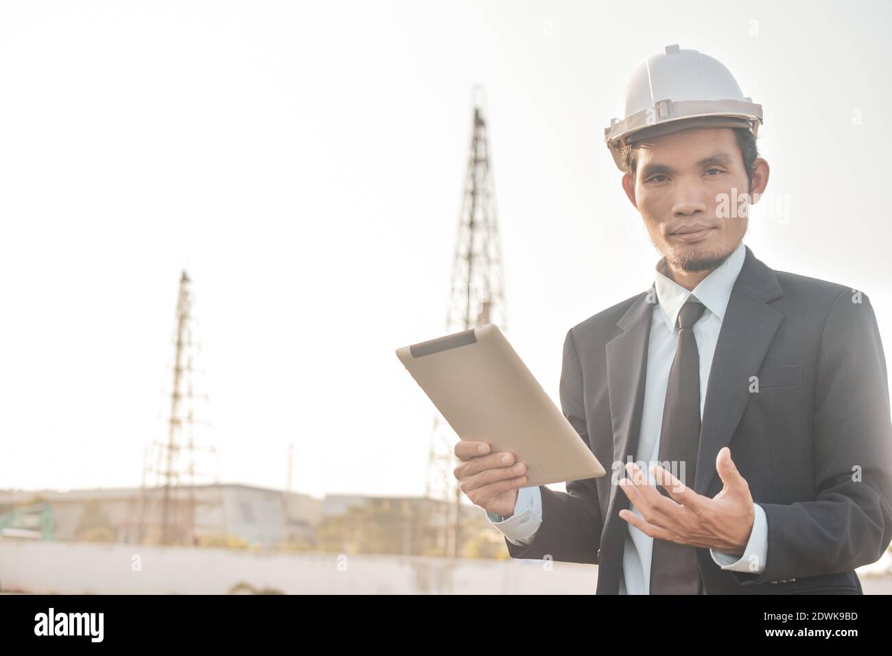 Project manager holding tablet inspection estate construction building ...