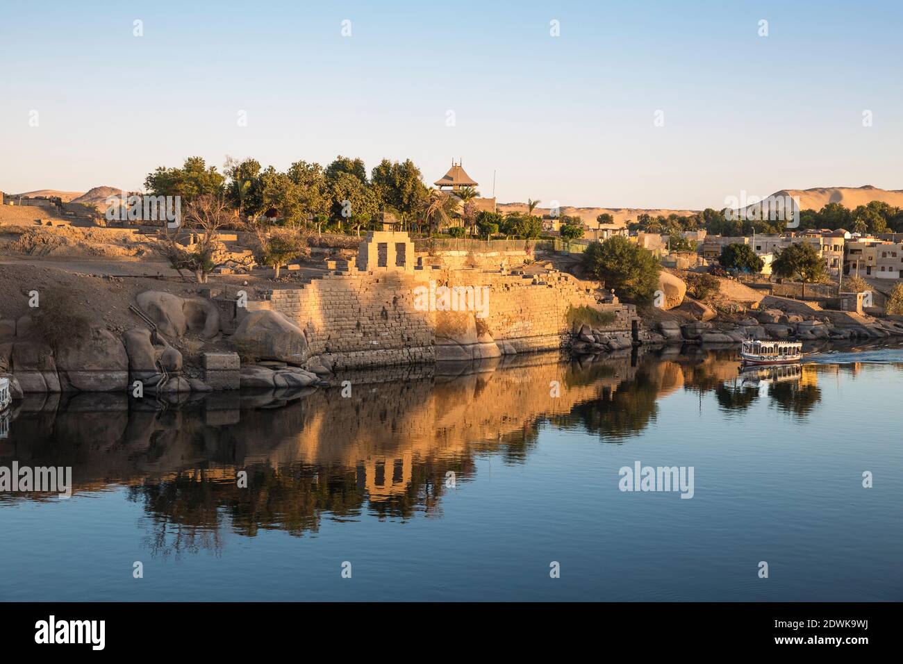 Egypt, Upper Egypt, Aswan, View towards Khnum ruins on Elephantine ...