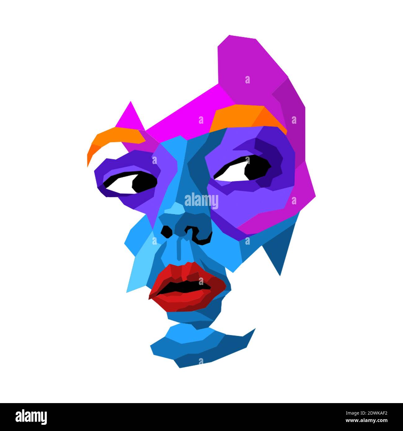 Interested. Face of beautiful woman painted by vibrant colors on white ...