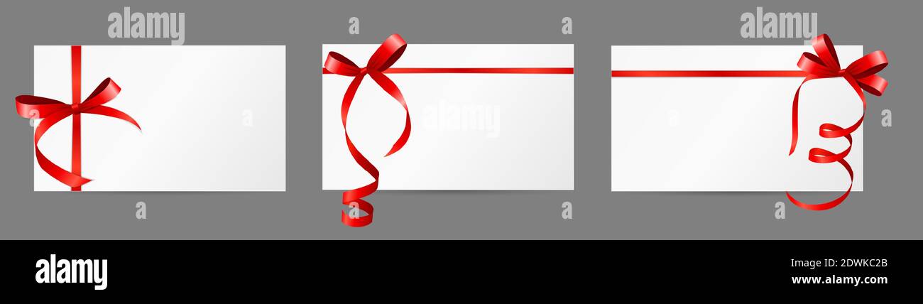 Empty Blank Gift Card with Red Ribbon and Bow Set. Vector illustration ...