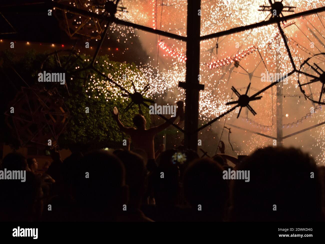 BIRZEBBUGA, MALTA - Aug 01, 2015: Ground fireworks display, mechanised ...