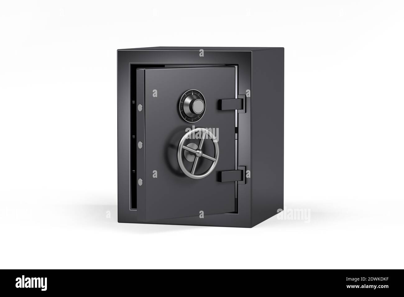 Black metal bank safe with combination lock isolated on white ...