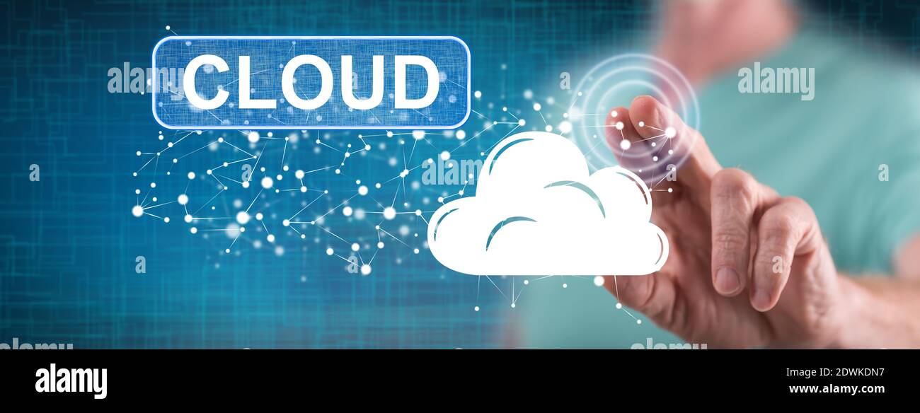 Man touching a cloud concept on a touch screen with his finger Stock ...