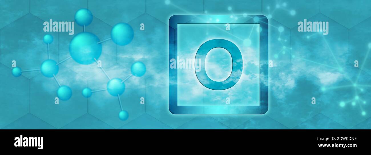 O symbol. Oxygen chemical element with molecule and network on blue ...