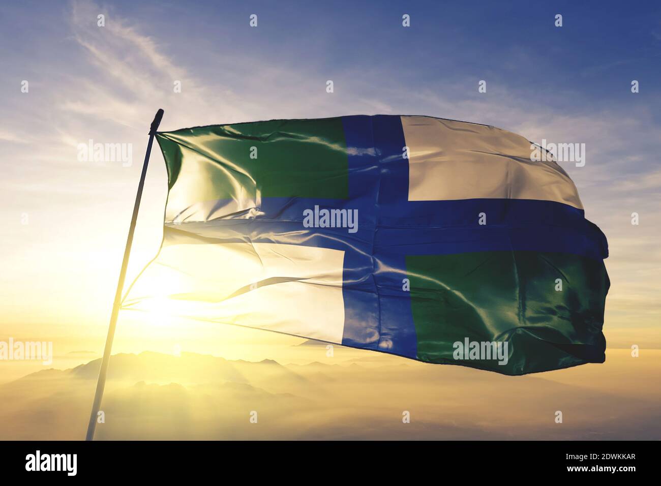 Baoruco Bahoruco province of Dominican Republic flag waving sunrise ...