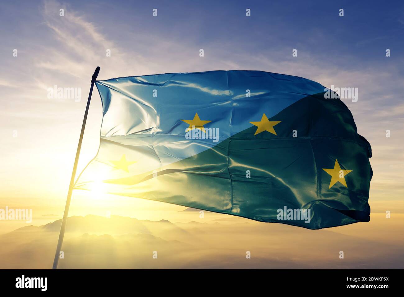 Darien province of Panama flag waving on the top sunrise mist fog Stock ...