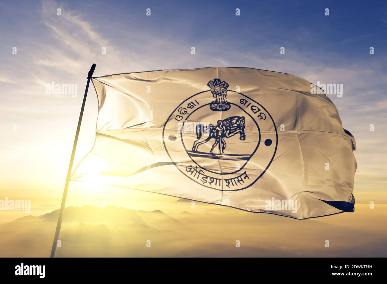 Odisha state of India flag waving on the top sunrise mist fog Stock ...