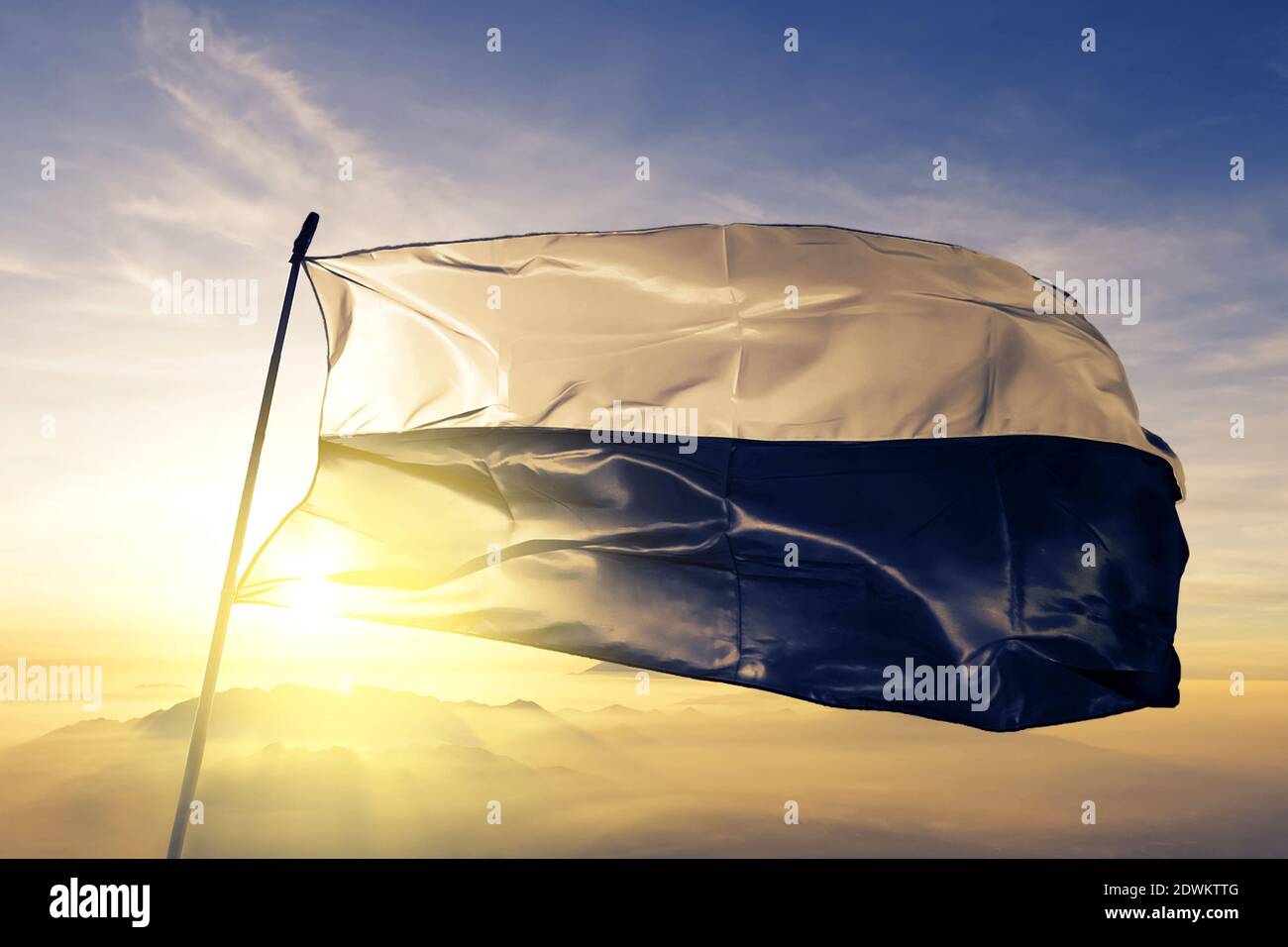 Pahang state of Malaysia flag waving on the top sunrise mist fog Stock ...