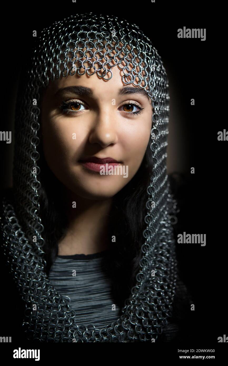 Portrait Of Smiling Girl Wearing Veil Over Black Background Stock Photo ...