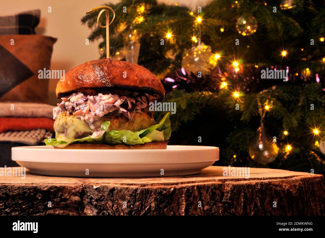Burger at Christmas Stock Photo - Alamy