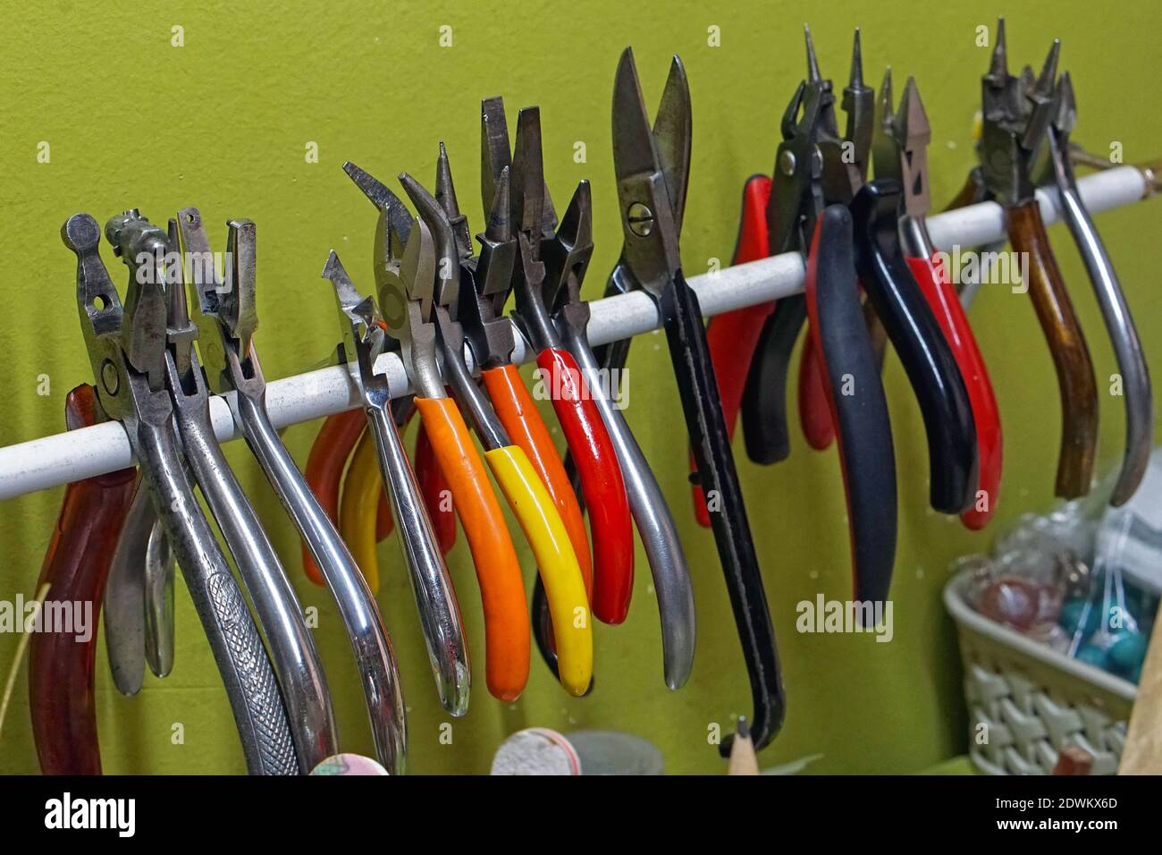 Many various pliers craft hand tools at rail Stock Photo - Alamy