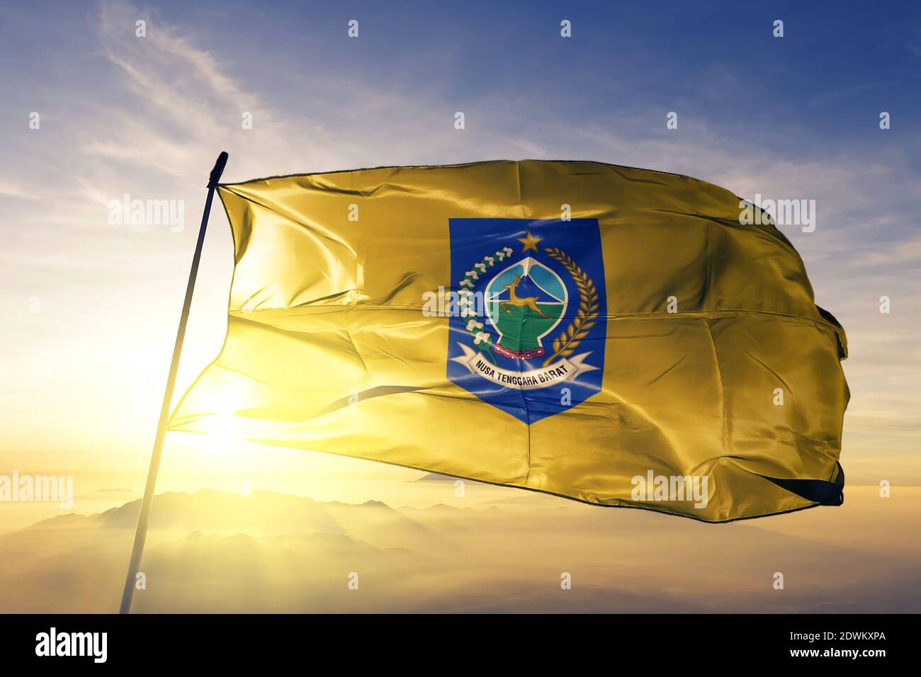 West Nusa Tenggara province of Indonesia flag waving on the top sunrise ...