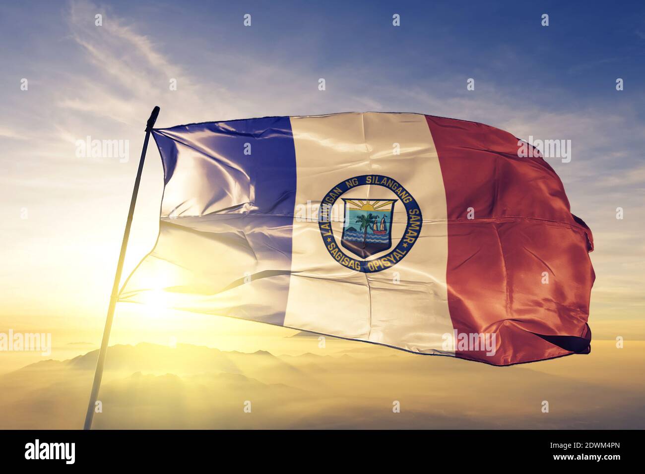 Eastern Samar province of Philippines flag waving on the top sunrise ...